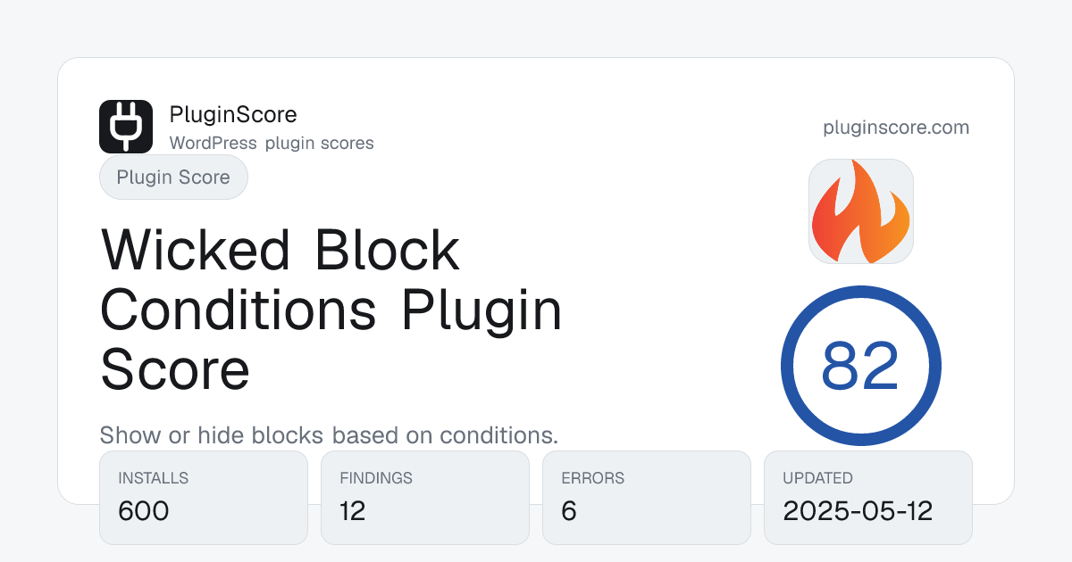 Code quality report for Wicked Block Conditions — score 97 | PluginScore